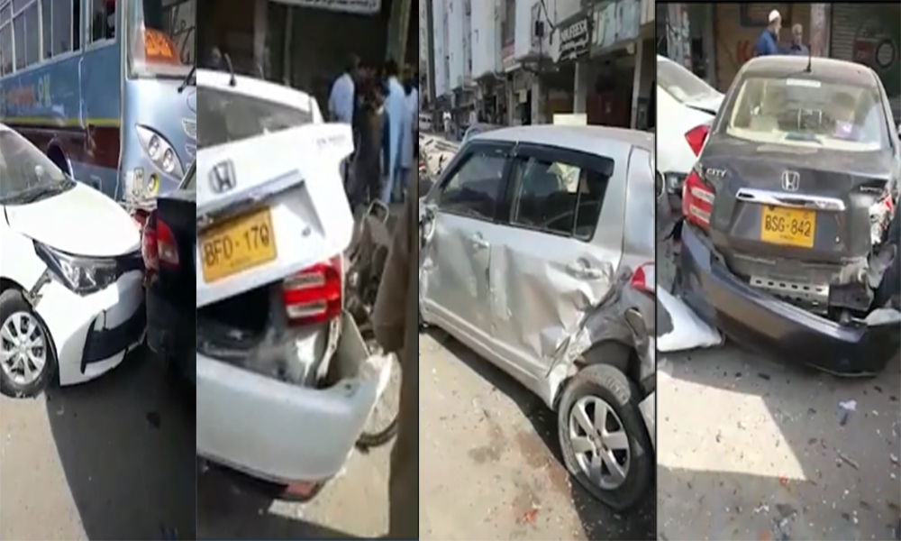 Speeding bus causes mayhem hitting 20 vehicles